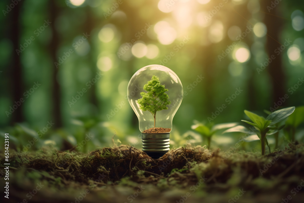 renewable energy light bulb with green energy, Earth Day or environment ...