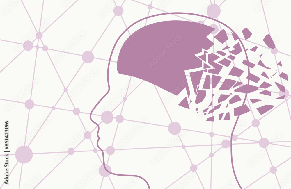 Dementia, memory loss, amnesia concept. Brain damage, cognitive ...