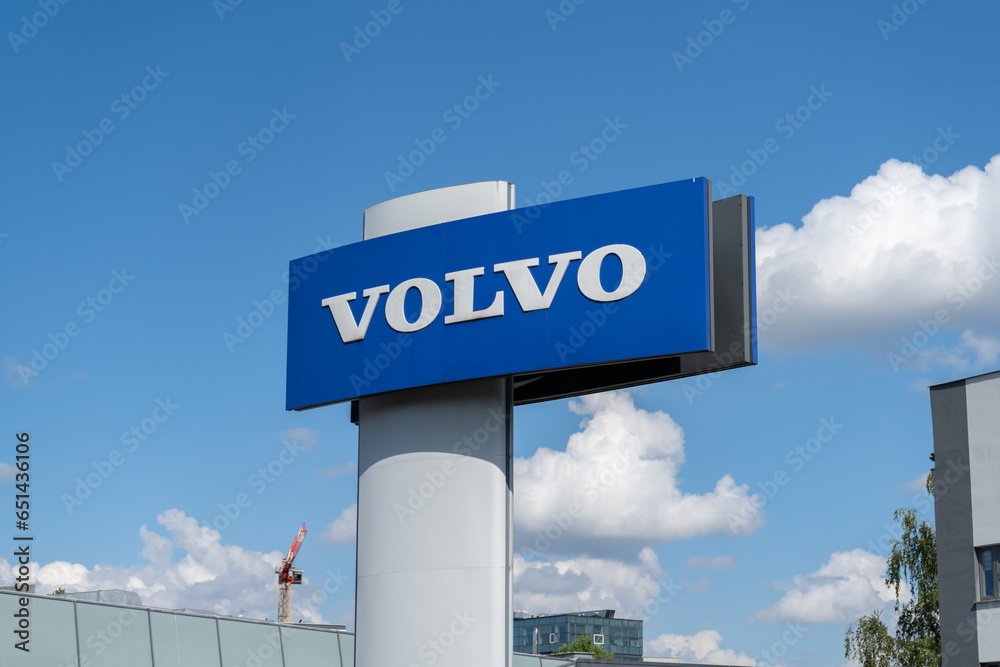 Volvo Car Corporation dealership building logo sign. Swedish automobile ...