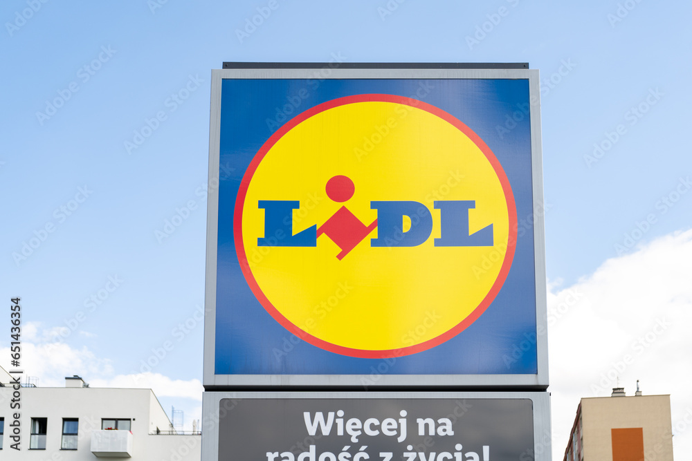 Lidl shop signboard with brand logo sign. German international discount ...