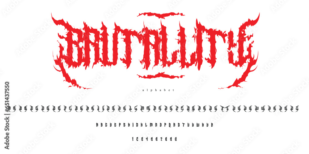 Brutality Death Metal Font Alphabet Typeface Typography. Vector Set ABC ...