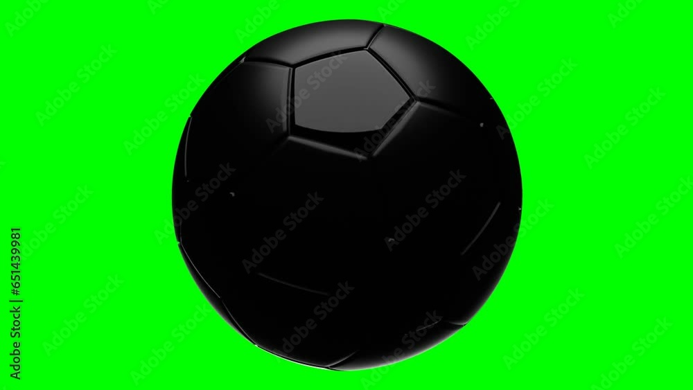 Black soccer ball on green chroma key background. Loop able 3d ...