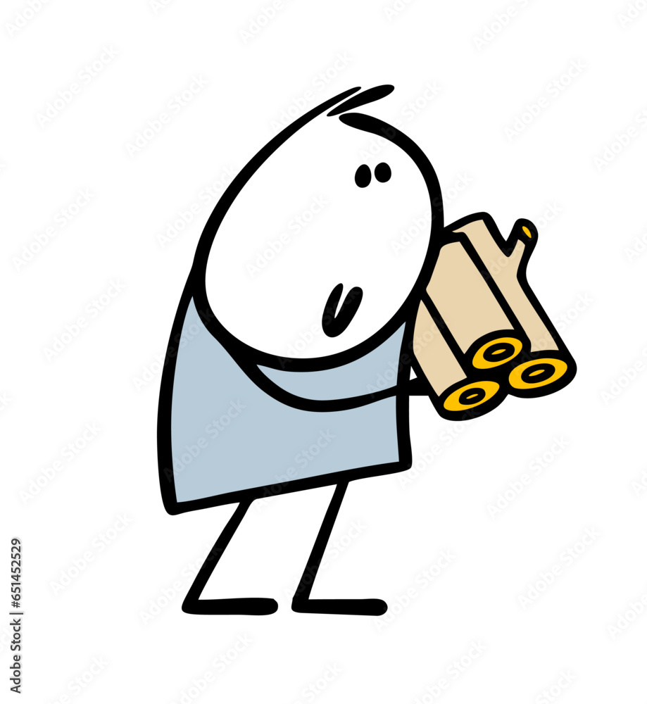 Vetor de Stickman man in the forest carries a bundle of firewood to the ...