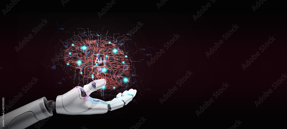 AI brain. Low poly wire frame mesh of artificial intelligence ...