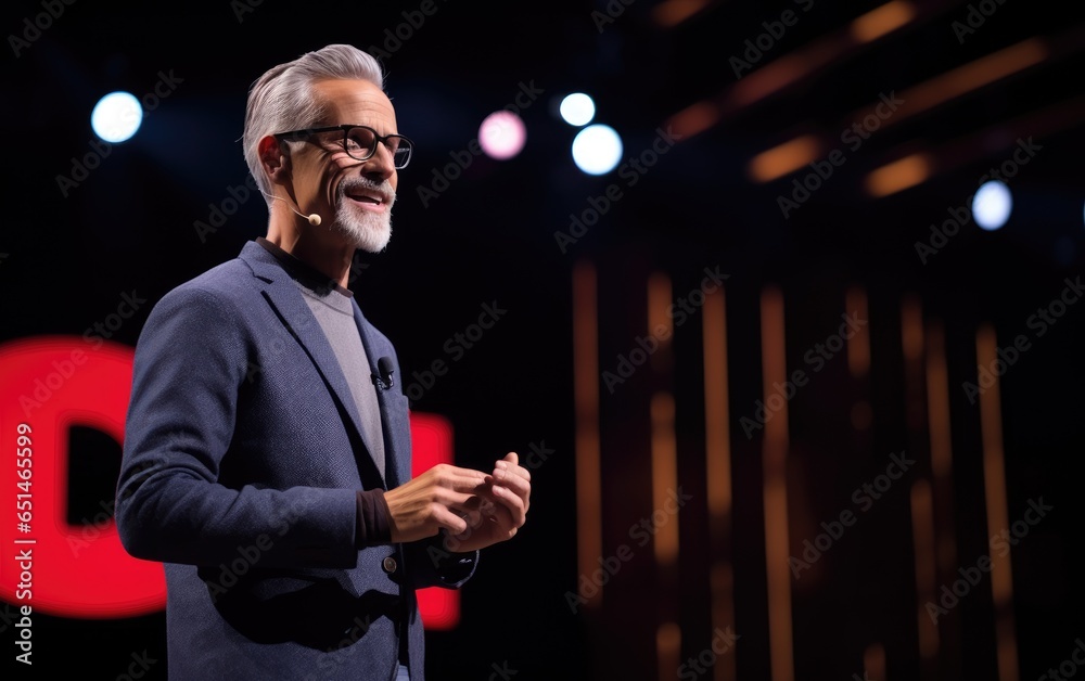 A male 50 year old professor presenting on a stage. Generative AI Stock ...