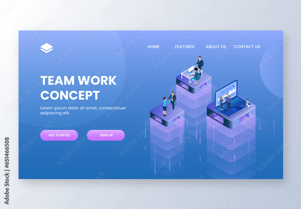 Teamwork Concept Based Landing Page With Business People Working ...