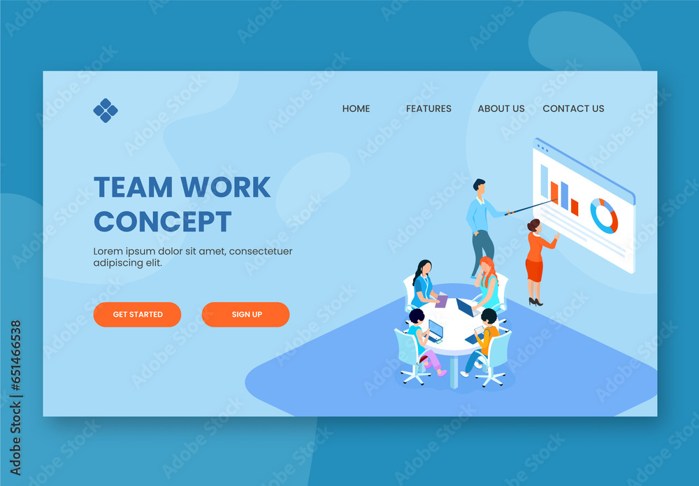 Team Work Concept Based Landing Page Design With Business People ...