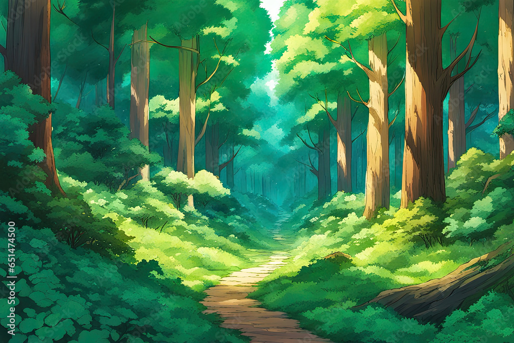 anime cartoon style woodland forest background banner, generated ai ...