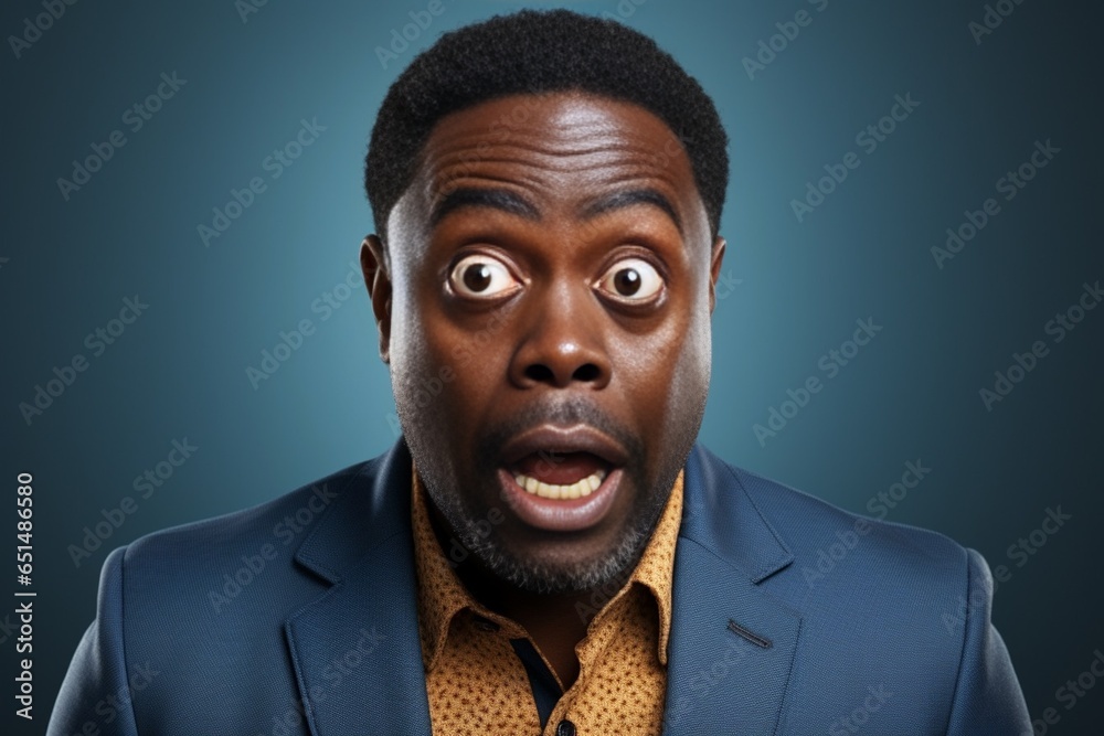 Foto de Handsome unshaven young dark-skinned male laughing out loud at ...