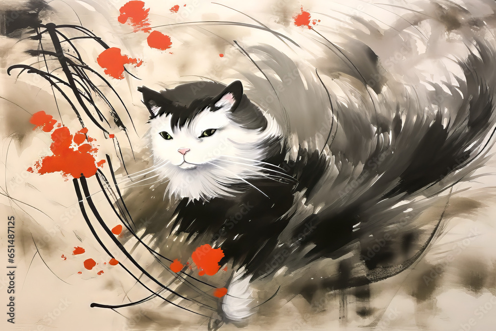 Calligraphy Cat Illustration. Generative AI. A digital illustration of ...
