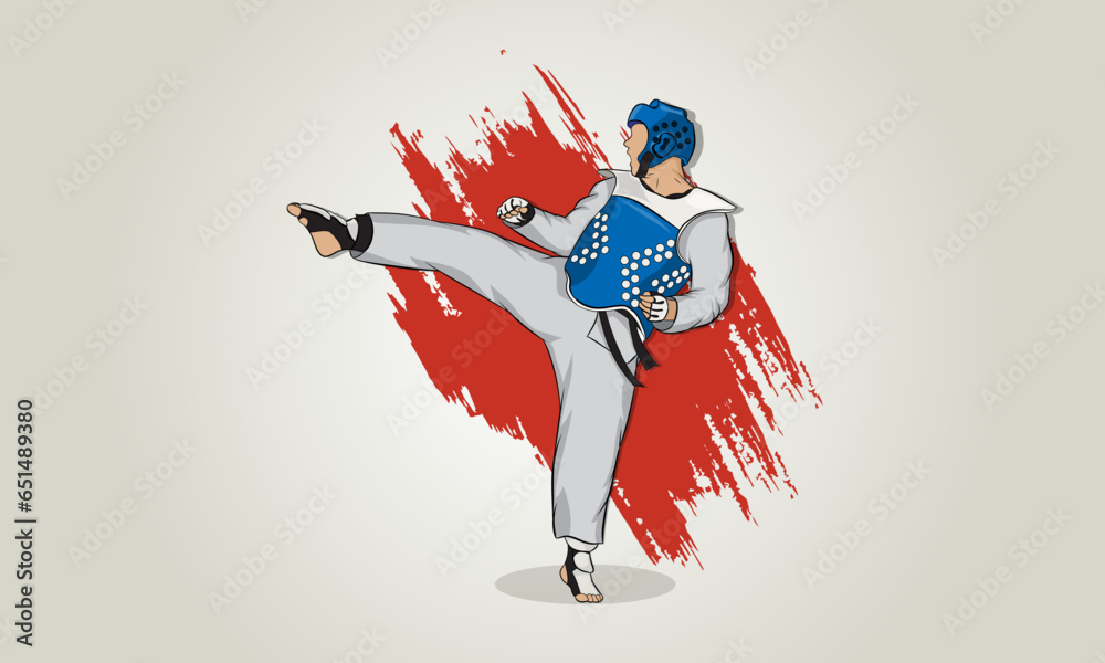 Athlete makes a kick at the martial arts of taekwondo. Vector ...