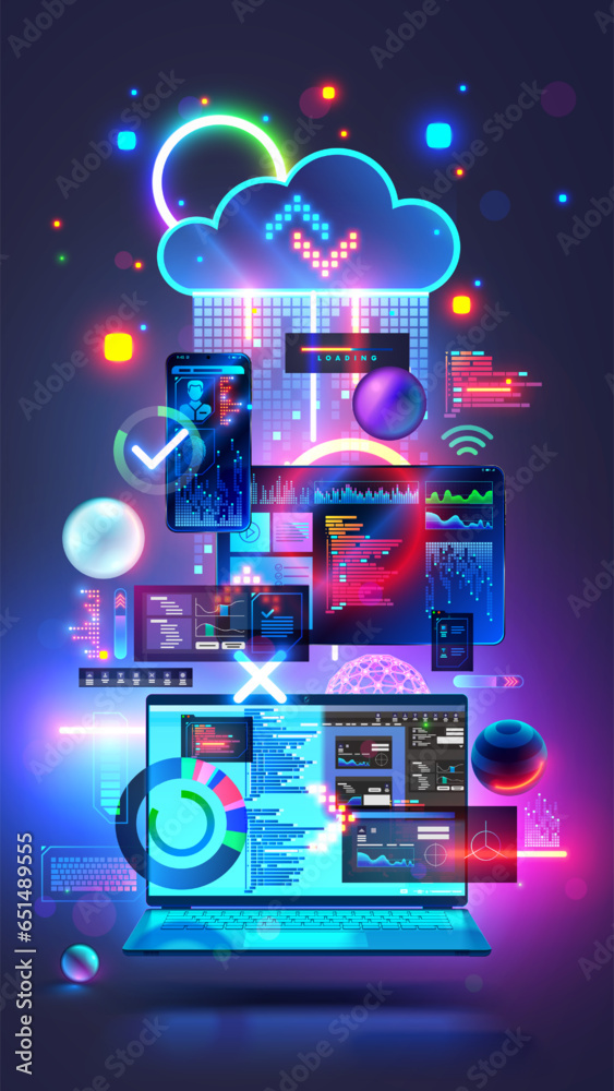 Digital computer technology concept. Software development. Internet ...