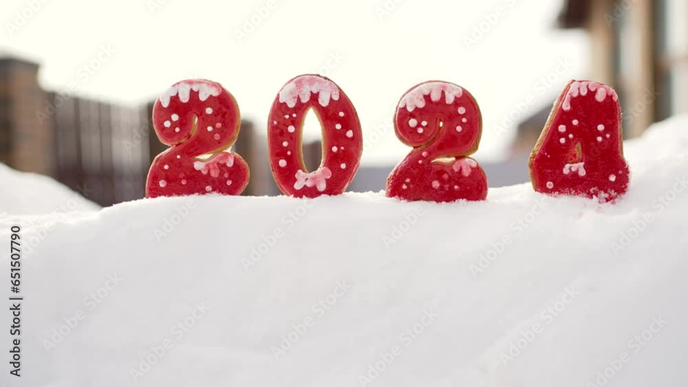 Gingerbread numbers 2024 against a background of snow. Numbers 2024 in ...