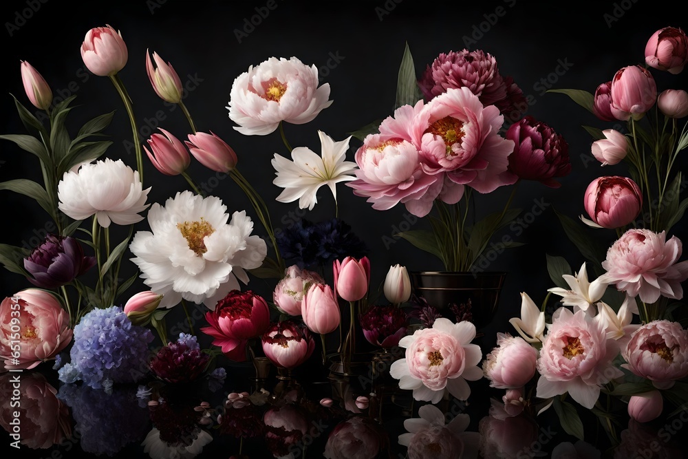 Generate an opulent 3D-rendered illustration of vintage flowers ...