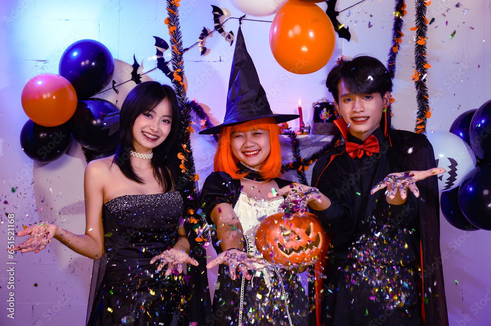 Asian Teenagers in Halloween Costumes Looking Camera, Invite For ...