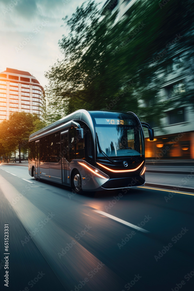 EV bus on a city street with blur motion effect. Generative AI Stock ...