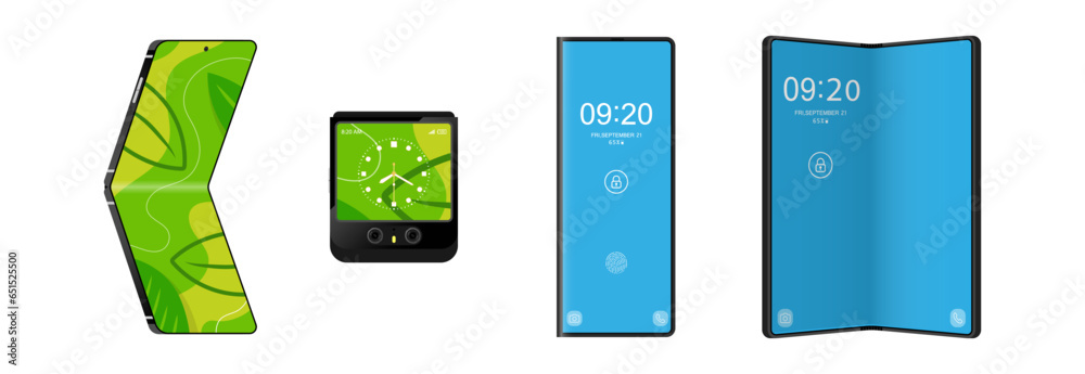 Set of Fold and Flip smartphones concept bendable screen Flexible ...