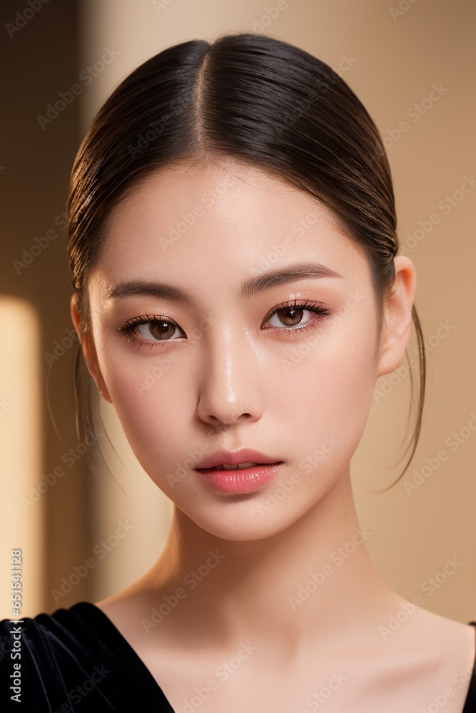 Portrait of beautiful Japanese women with slicked back hair, wearing ...