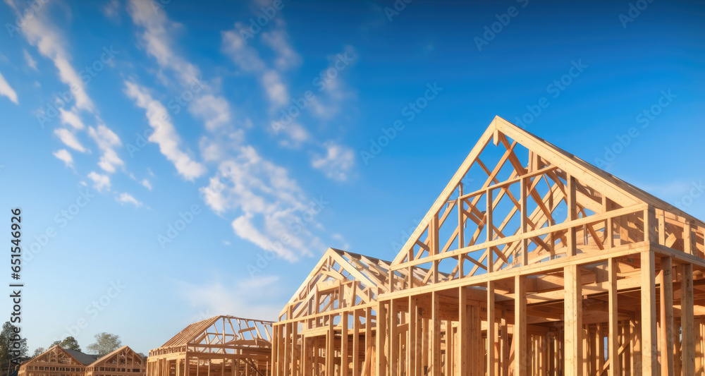 Real estate, Gabled roof on stick built home under construction, New ...