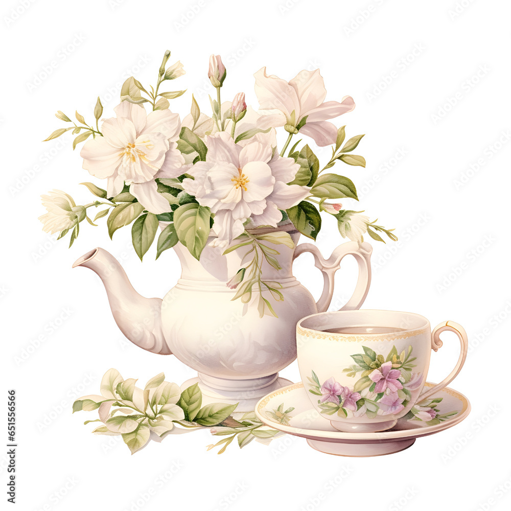 Vintage Tea Time Party Watercolor Clipart, afternoon tea, tea party ...