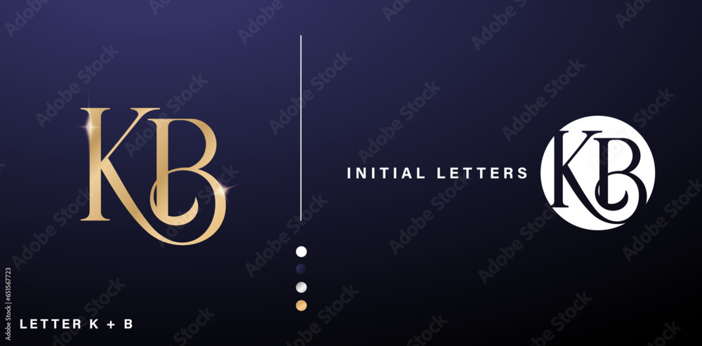 KB monogram letters, Lettering K and B logo design with gold color for ...