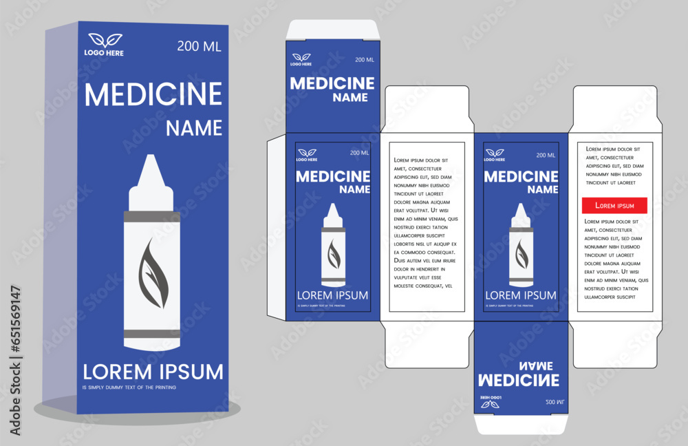 Medicine paper packaging box design. Box packaging die-cut template ...