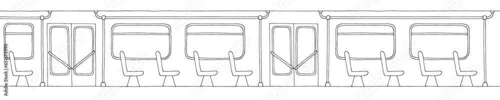 Bus interior graphic black white sketch long illustration vector Stock ...