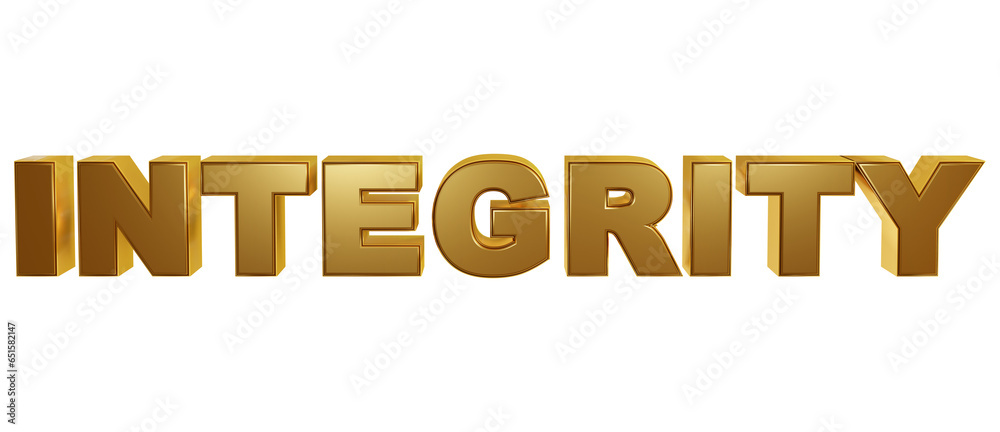 INTEGRITY - luxury golden 3d text on transparent background. Realistic ...