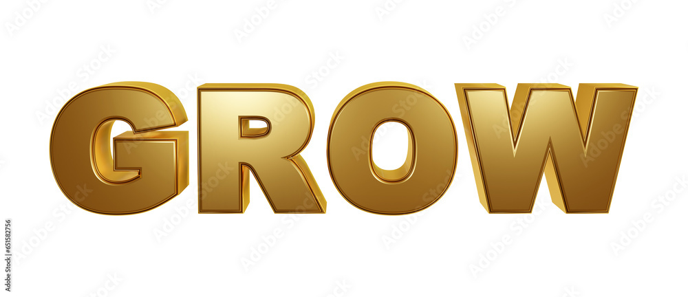 GROW - luxury golden 3d text on transparent background. Realistic ...