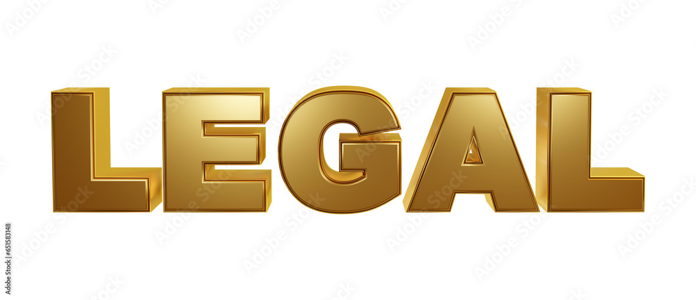 LEGAL - luxury golden 3d text on transparent background. Realistic ...