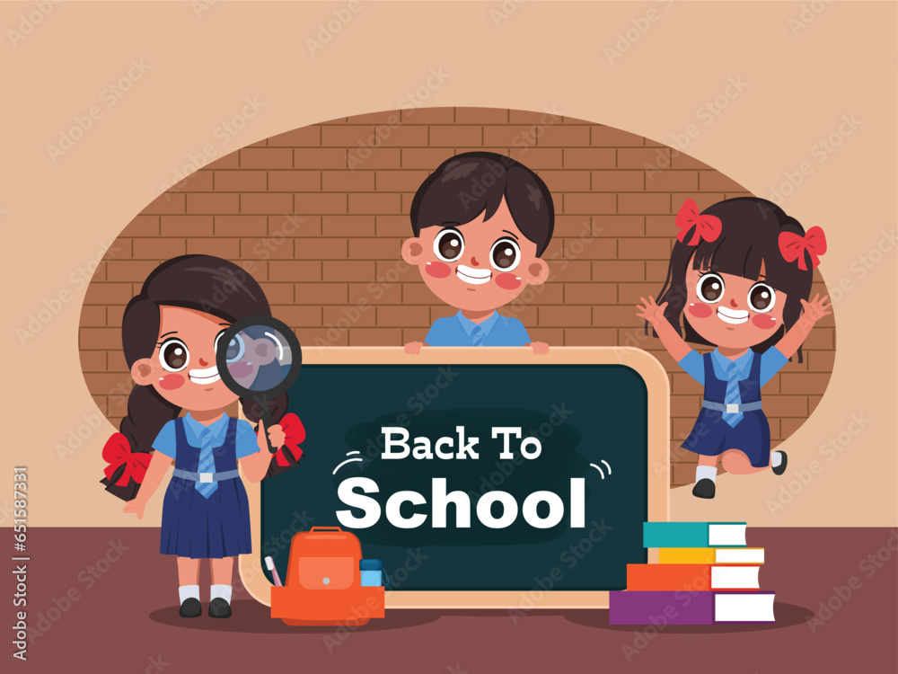 Cute cartoon indian kid student cheerful happy back to school ...