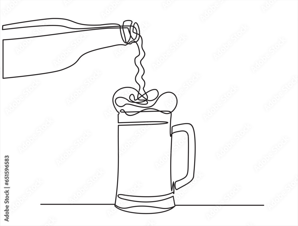 The process of pouring beer into a glass. Pours beer from a bottle into ...
