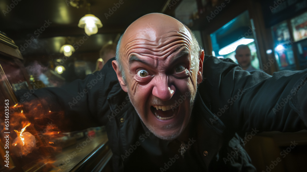 Captivating image of a furious bouncer, his enraged expression ...