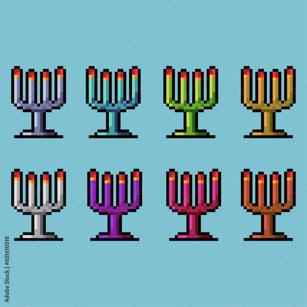 Pixel art sets of candle home decoration with variation color item ...
