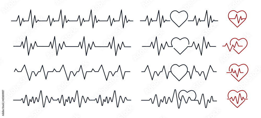 Heart rate line vector. Heart rate pulse. Heart rhythm set Stock Vector ...