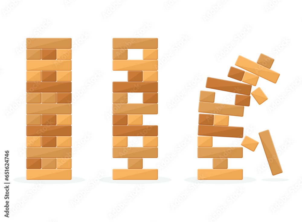 Tower games for kids icon in flat style. Wooden block puzzle vector ...