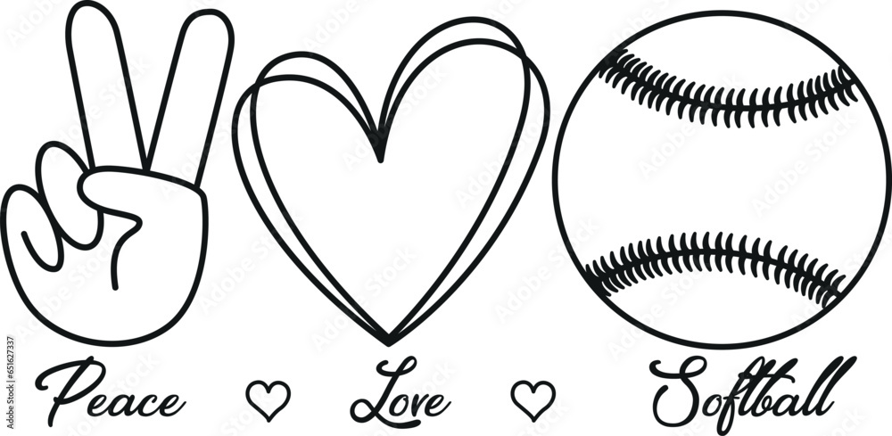Peace Love Softball SVG ,CutFile for Cricut and Silhouette, EPS Vector ...