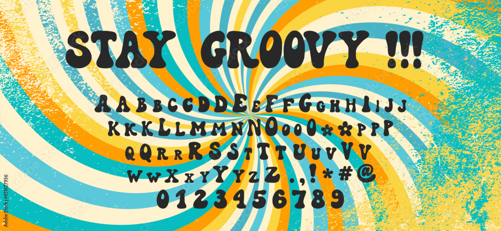 Retro style font alphabet. Groovy font. Hippie doodle typography ...