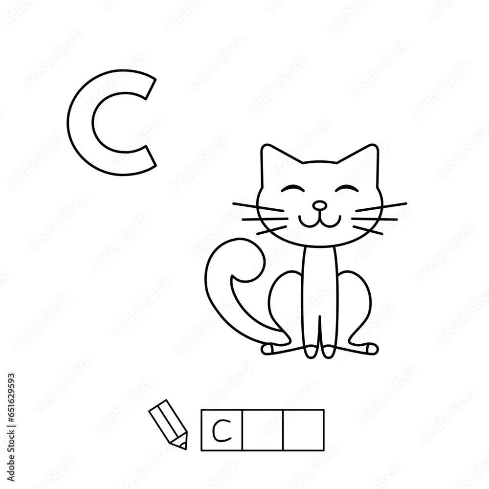 Cartoon cat coloring pages. Learning game for small children - write a ...