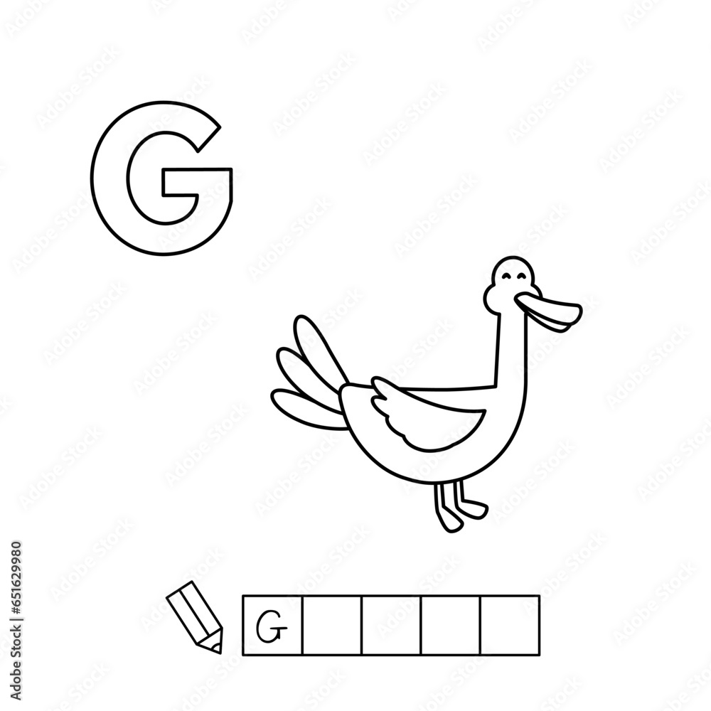 Cartoon goose coloring pages. Learning game for small children - write ...
