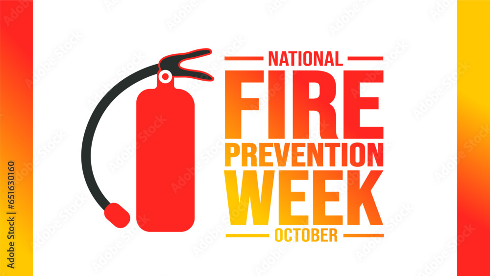 October is National Fire Prevention Week background template. Holiday ...