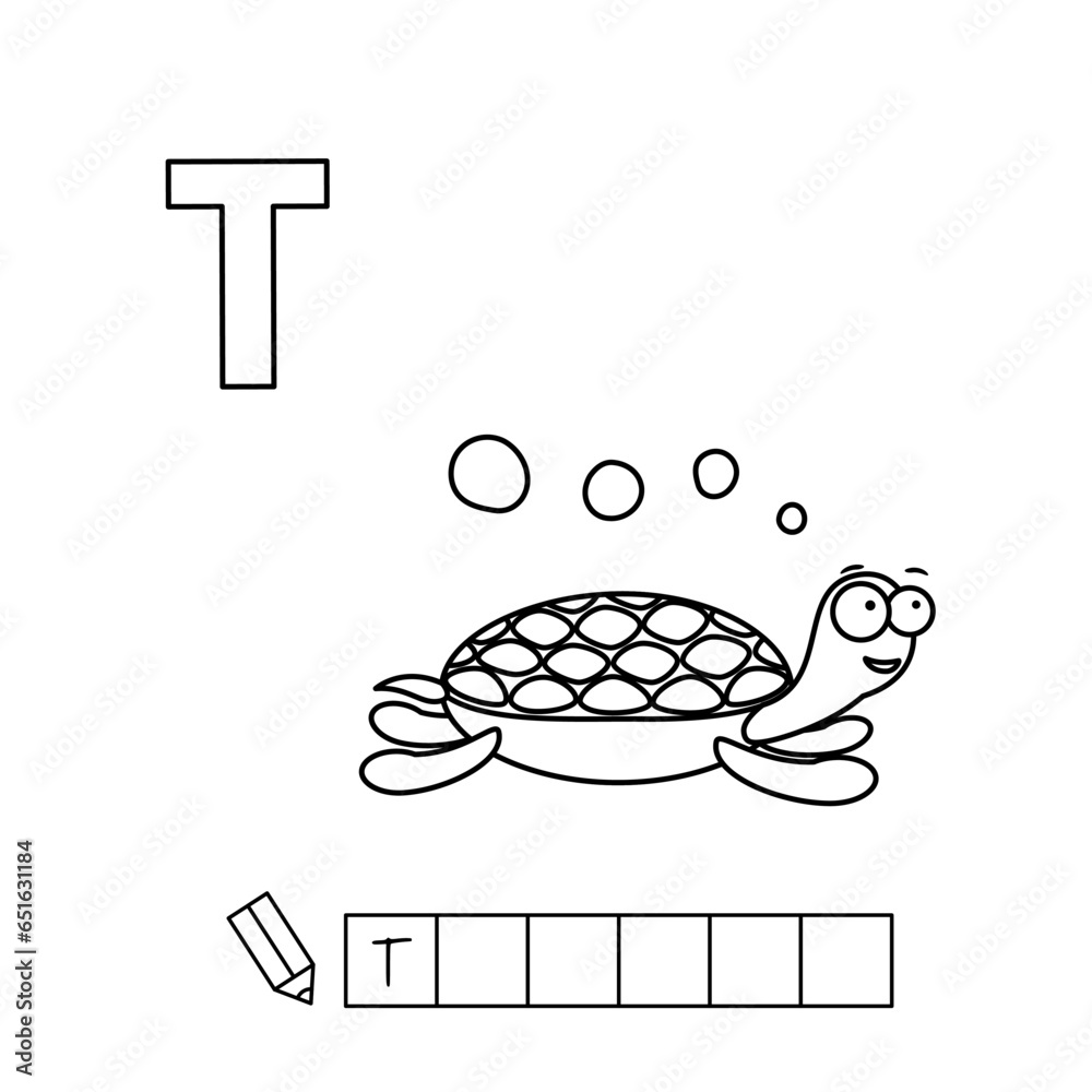 Cartoon turtle coloring pages. Learning game for small children - write ...