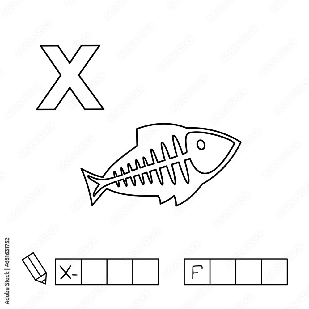 Cartoon X ray Fish Coloring Pages Learning Game For Small Children