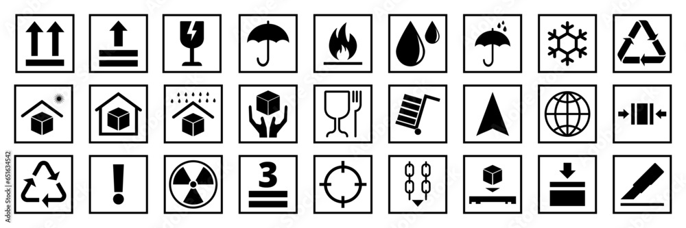 Set Of Packaging Signs And Symbols Stock Vector | Adobe Stock