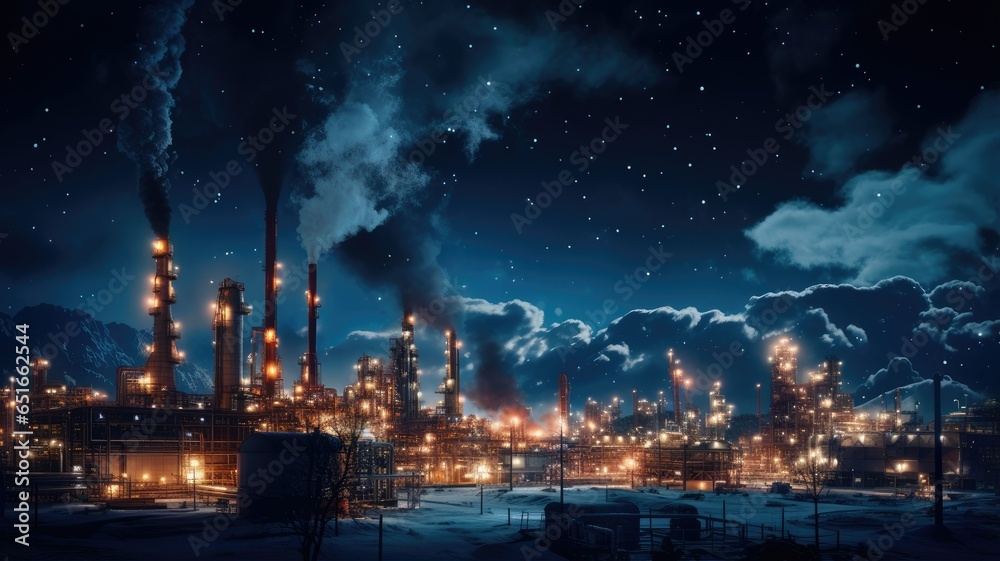 the towering structures and intricate network of pipes and machinery at ...