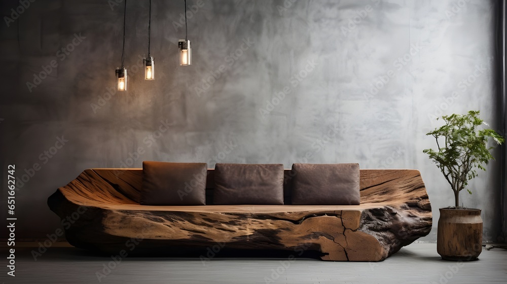 Rustic hand crafted sofa made from tree trunk. minimalist interior ...