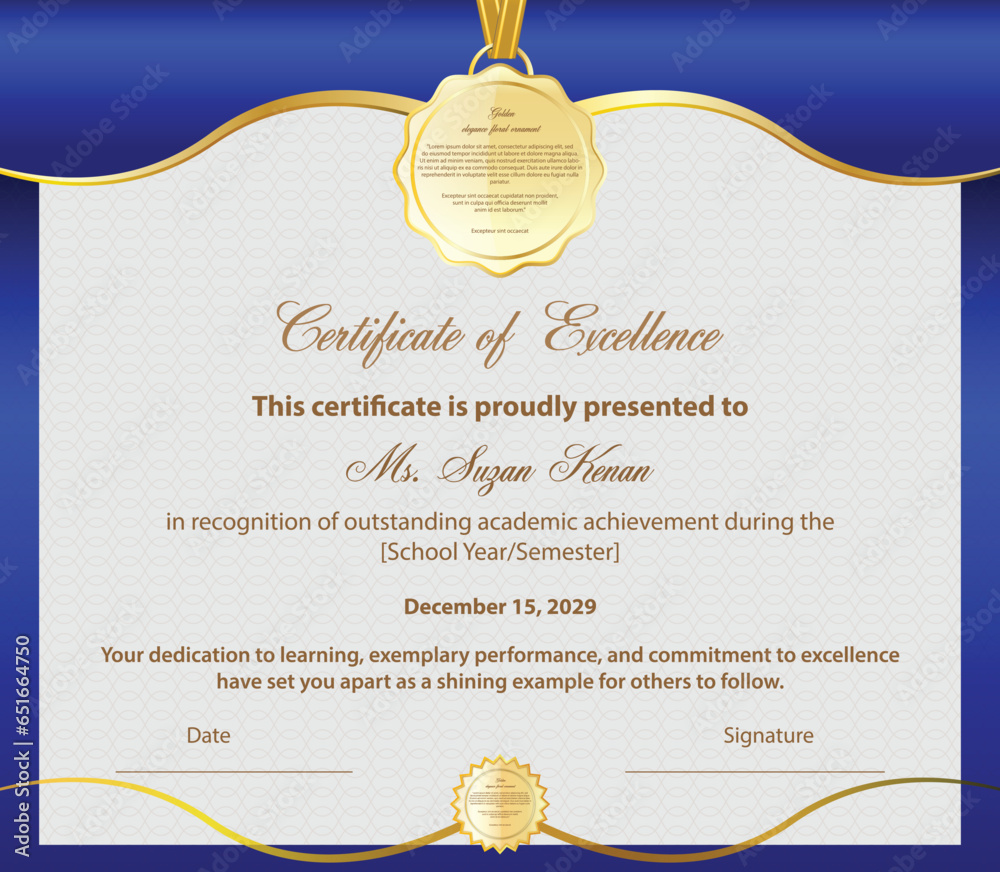 Blue gradient certificate of academic excellence design vector template ...