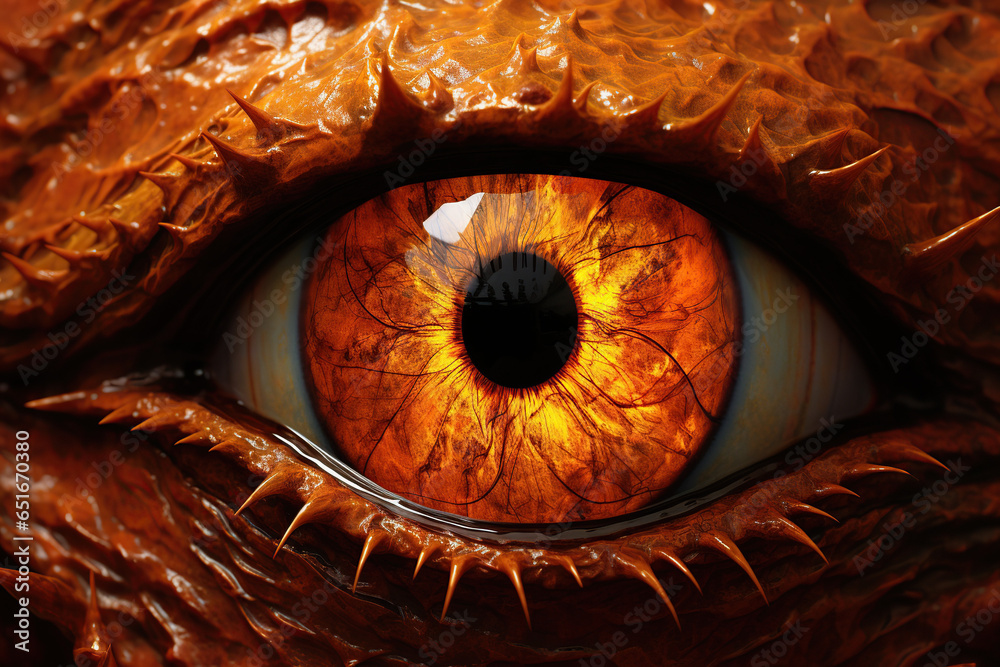 eye of a dragon, dinocore, red glowing eye, disgusting, closeup ...