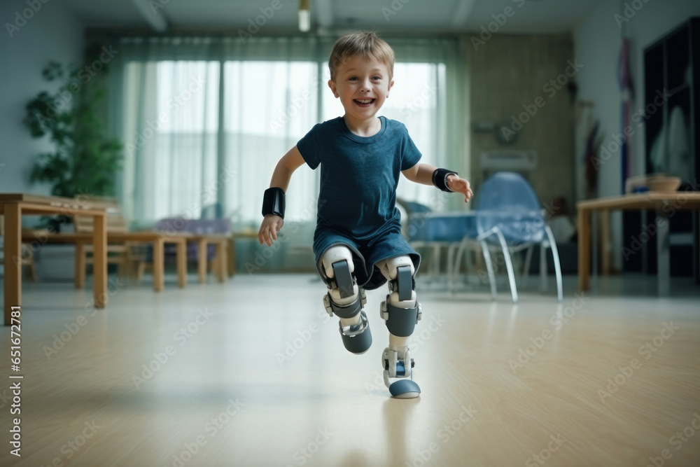Inspirational Journey: Joyful Disabled Child Boy with Prosthetic Legs ...