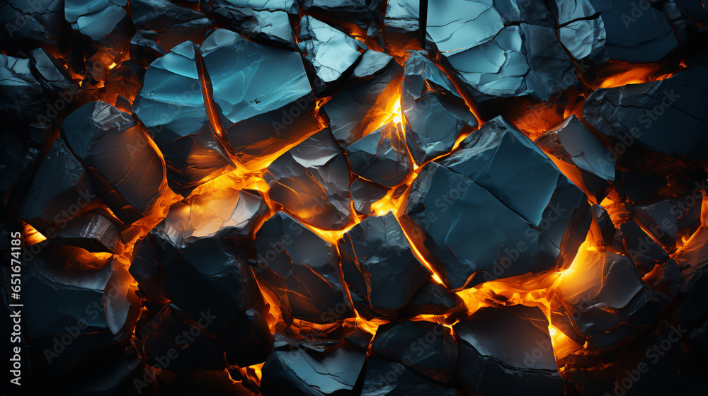 texture background of a rock with glowing neon cracks in the stones. ai ...